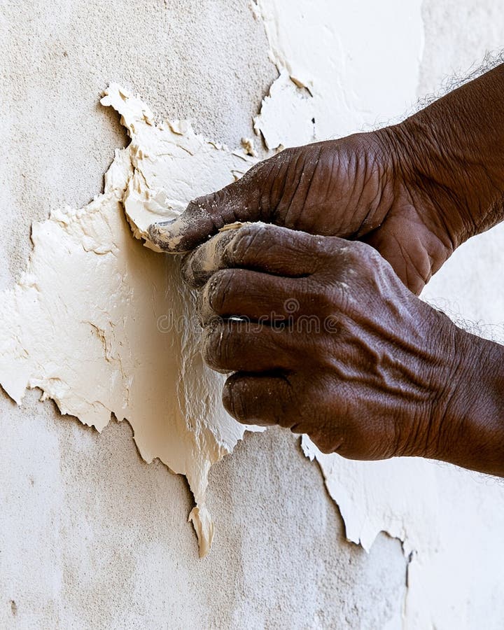 Hands Applying Plaster To a Damaged Wall Stock Photo - Image of detail ...
