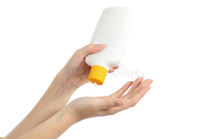 Hands Applying Sunscreen Protection from a Bottle Stock Image - Image ...