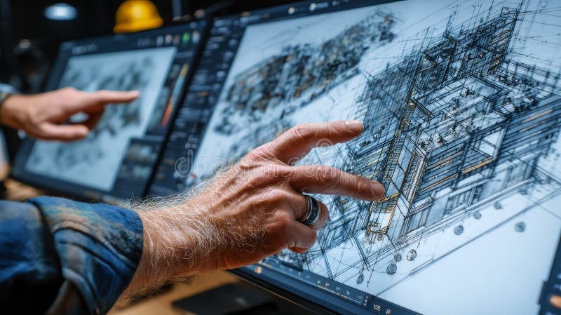 Hands of an Architect and a Building Contractor Pointing at the ...