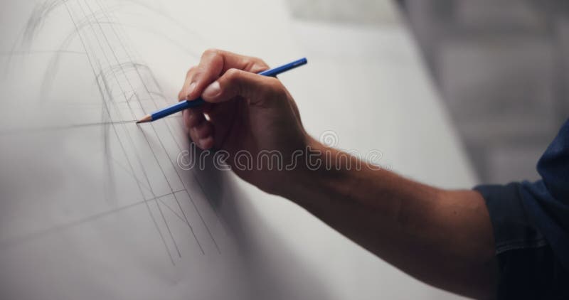 Hands, Architect and Drawing with Closeup, Board and Lines for ...