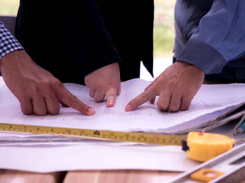 Hands of Architect Engineer Meeting for Pointing Out the Problem Stock ...