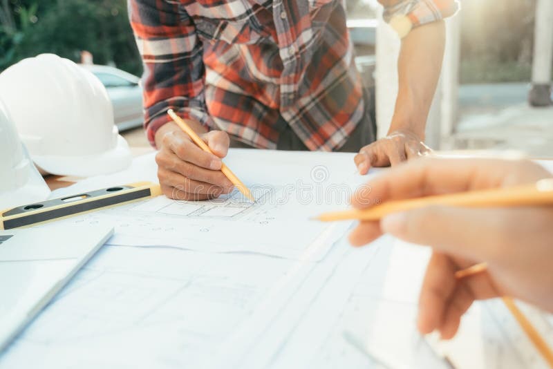Engineer and Architect Working with New Project. Stock Image - Image of ...