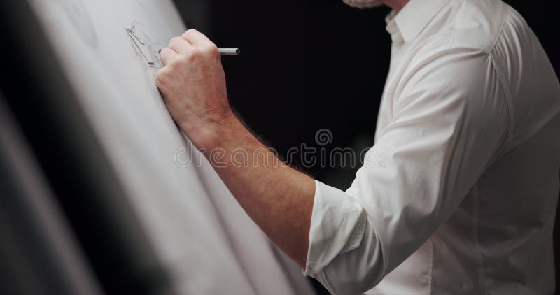 Hands, Architect and Paper with Building Design, Night or Creativity ...