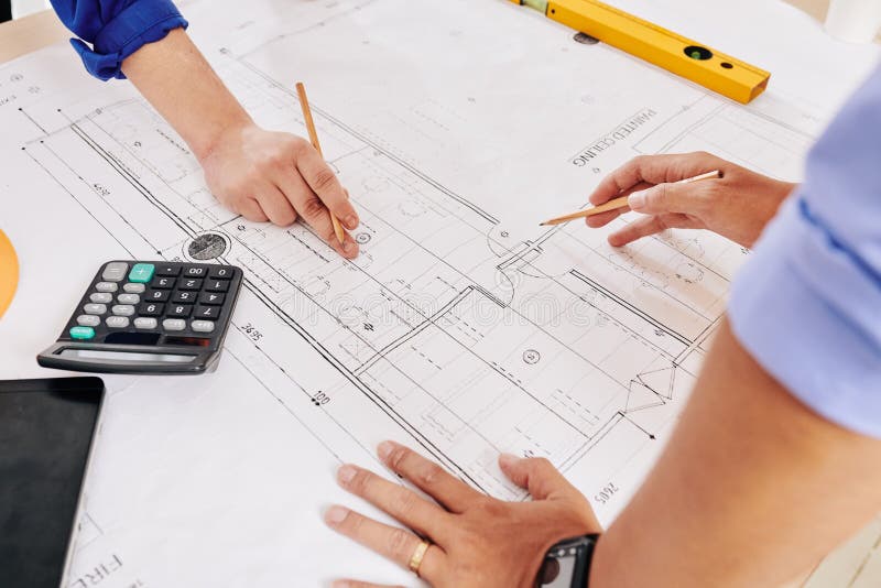 Architects Working on Building Plan Stock Image - Image of engineer ...
