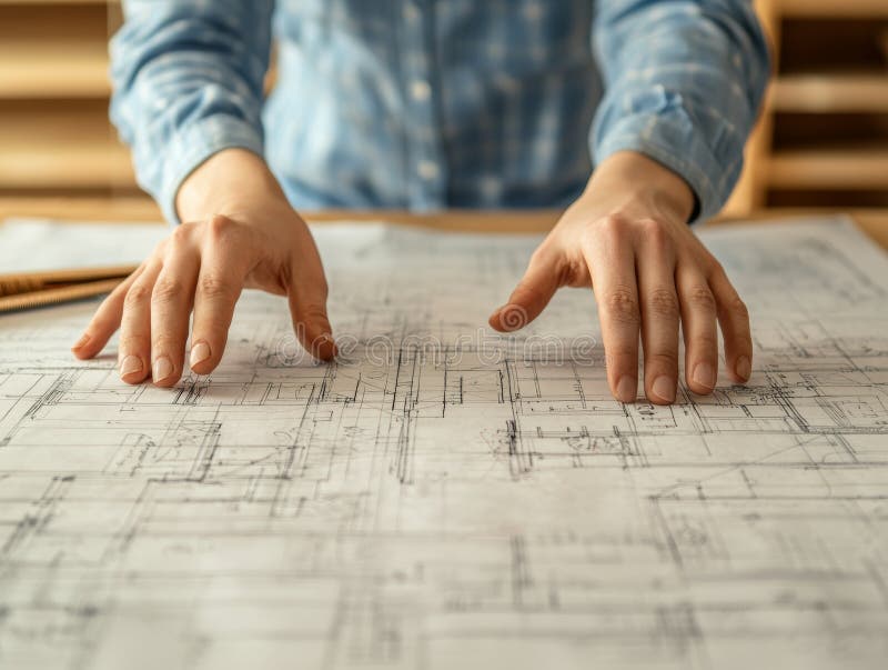 Hands on Architectural Blueprint Design Stock Illustration ...