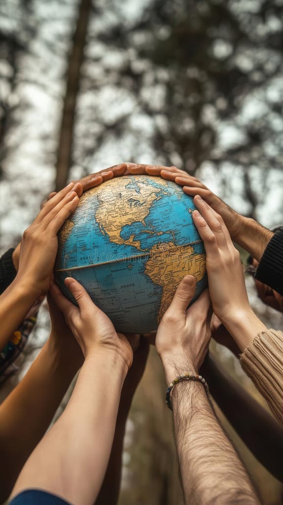 Hands Around Earth Globe Represents Unity and Global Community and ...