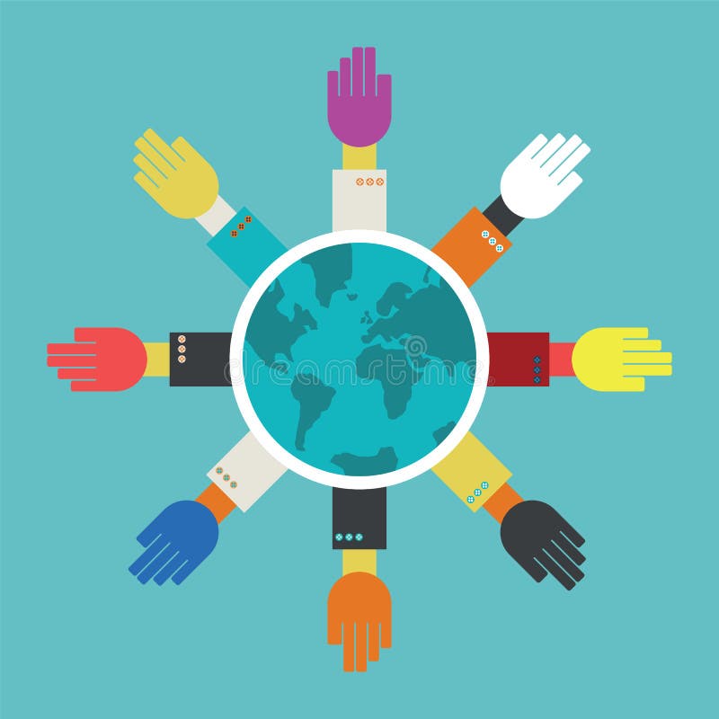 Hands around the globe. stock vector. Illustration of blue - 50510876