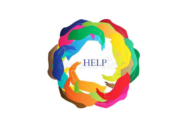 Hands Around a Help Text Word Logo Vector Stock Vector - Illustration ...