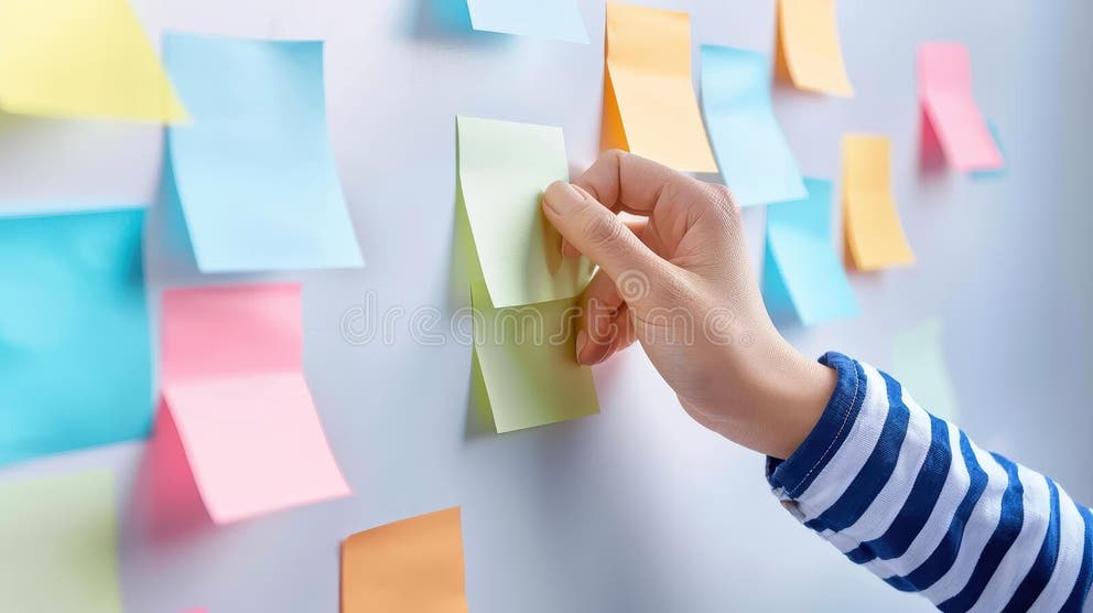Hands Arrange Soft Pastel Sticky Notes on a Chart, Symbolizing ...