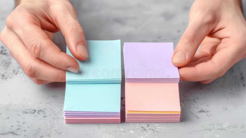 Hands Arrange Soft Pastel Sticky Notes on a Chart, Symbolizing ...