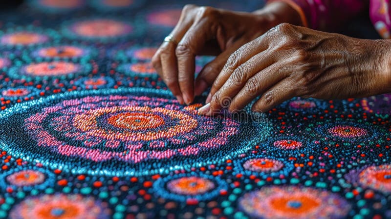 Hands of Artisan Deftly Work on Vibrant Cross Stitch Pattern Skillfully ...