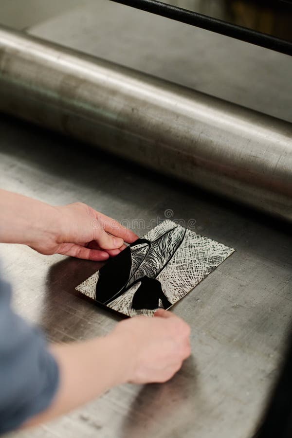 Hands of Artisan Using Printing Machine Stock Image - Image of ...