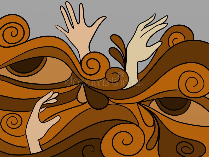 Two Hands Asking for Help. Cartoon Drawing of Male Hands. Black and ...