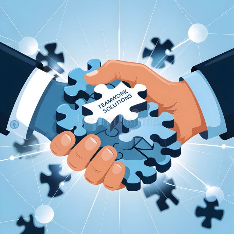 Hands Assembling Blue Puzzle Pieces with Teamwork Solutions Stock Illustration - Illustration of ...
