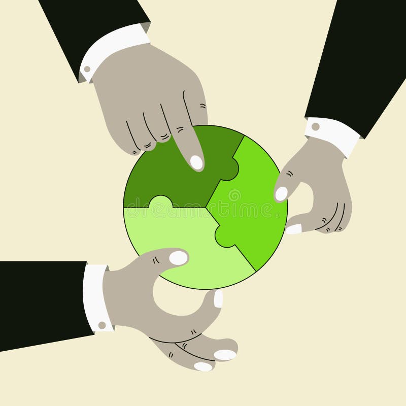 Hands Assembling a Three-piece Puzzle Stock Vector - Illustration of ...