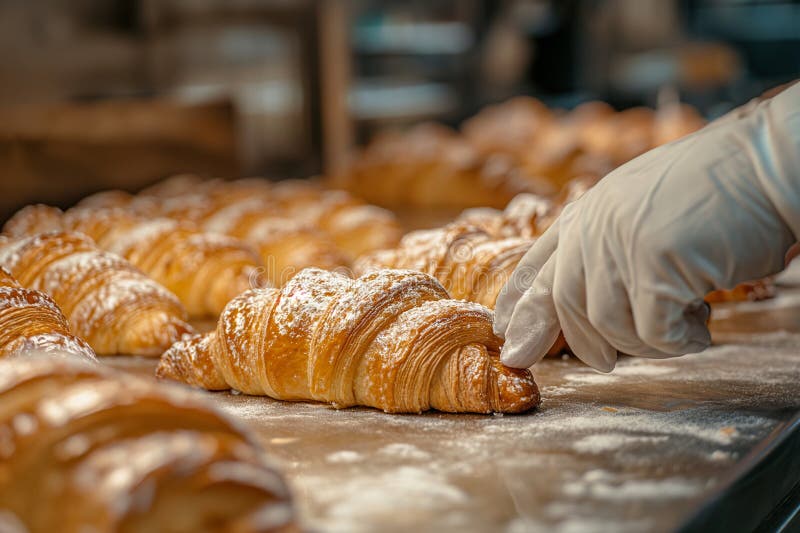 Hands of Baker Making Croissant on Table in Baker Stock Illustration ...