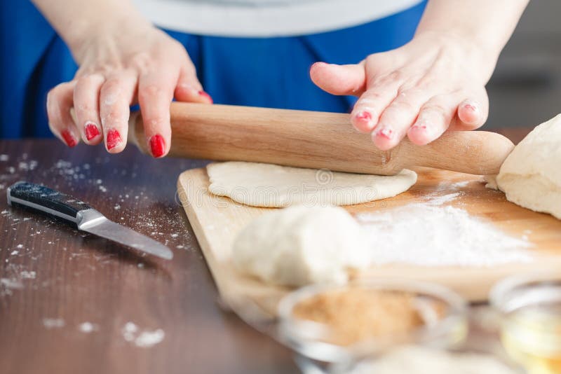 Hands Baking Dough with Rolling Pin Stock Image - Image of homemade ...