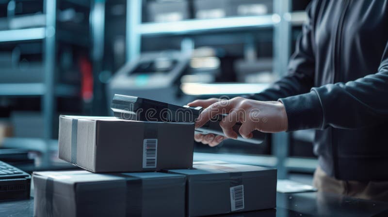 Hands with Barcode Scanner. AI Generated Stock Image - Image of courier ...