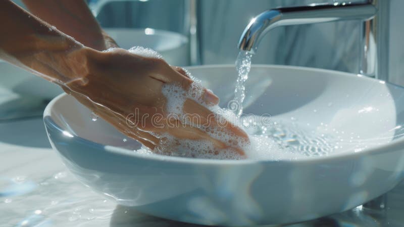 Hands are Being Washed Under Running Water with Soap and Bubbles.. AI ...