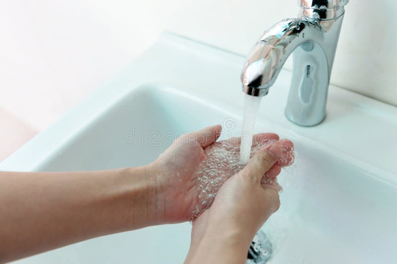 Hands Being Washed Under Stream of Water from Tap Stock Image - Image ...