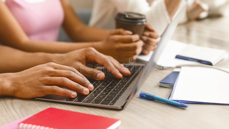 Hands of Black Student Typing on Laptop Keyboard Stock Image - Image of ...