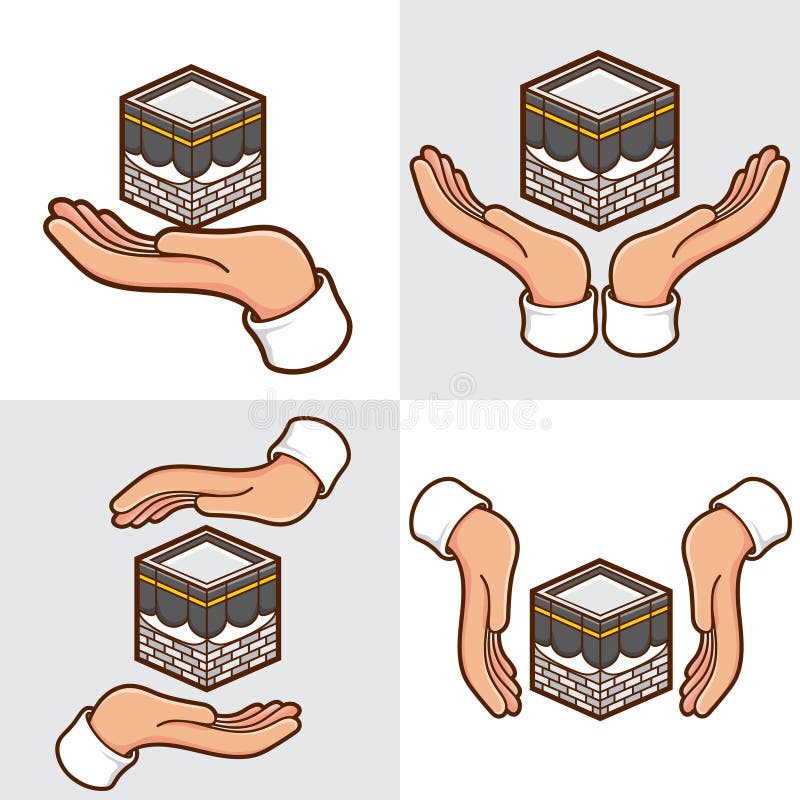 Hands with Kaaba Islamic Symbol Set Stock Vector - Illustration of hajj ...
