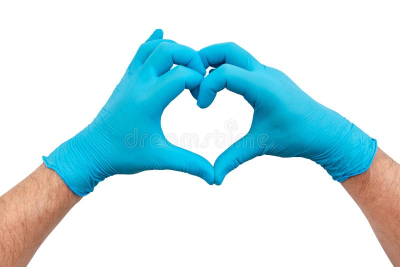 Hands In Blue Rubber Gloves Show A Heart On A White Background Rubber
