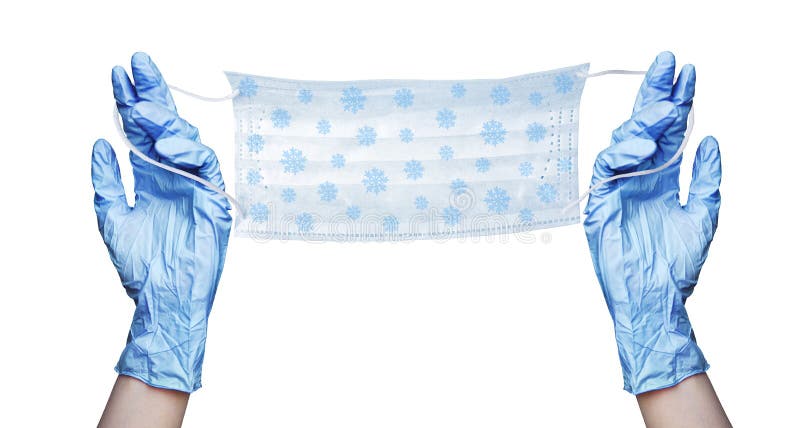 Hands In Blue Rubber Medical Gloves Surgical Protective Mask