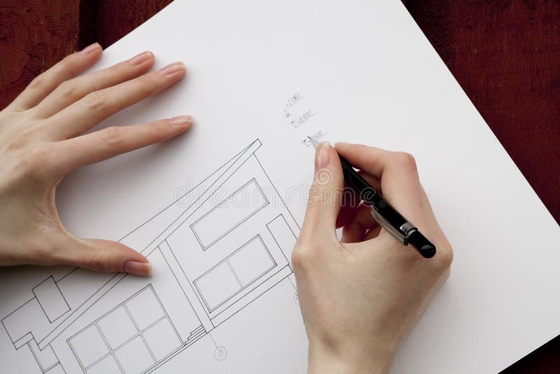 Hand and blueprint stock image. Image of designing, measurements - 22147555
