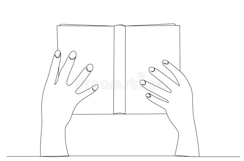 Hands with Book Continuous Line Drawing, Sketch Stock Vector ...
