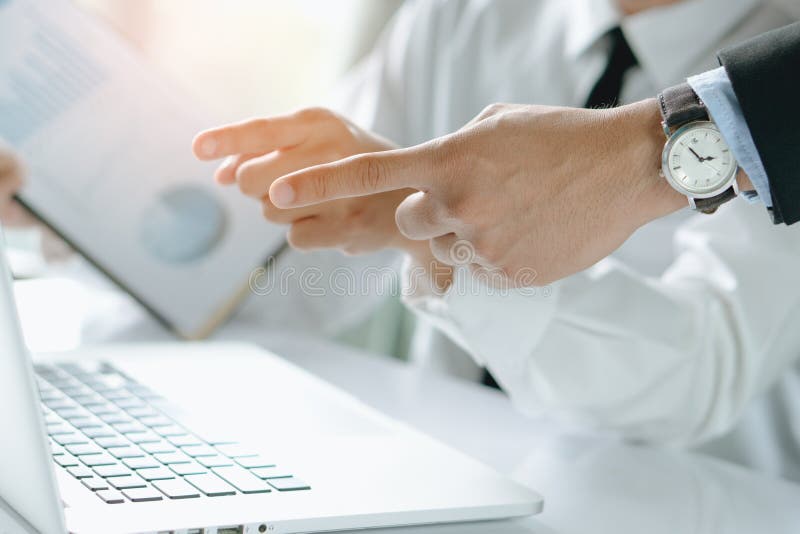 Hands of Boss / Manager and Staff / Employee Pointing at Computer ...