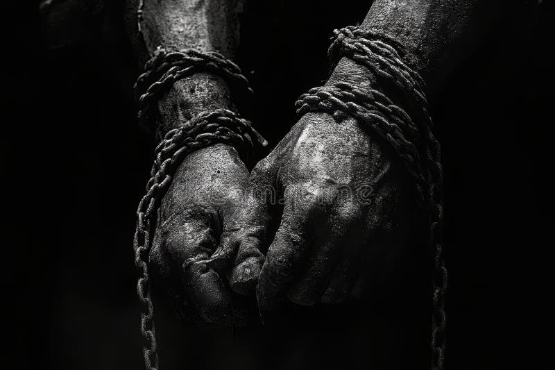 Hands Bound with Chains in a Dark Setting Highlighting Struggle and ...