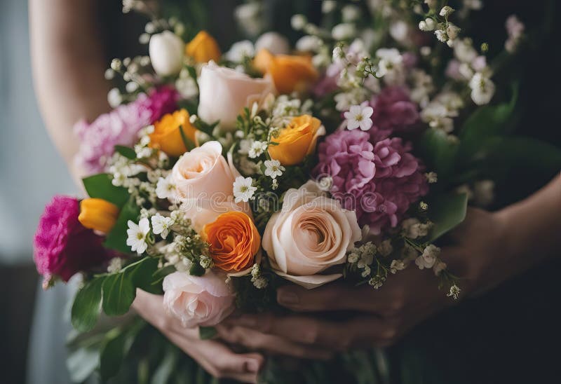 Hands Bouquet Arrangement Spring Fresh Flowers Beautiful Stock ...