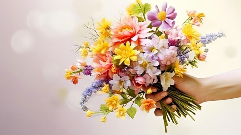 Hands with a Bouquet of Spring Flowers Creating an Atmosphere of Joy ...
