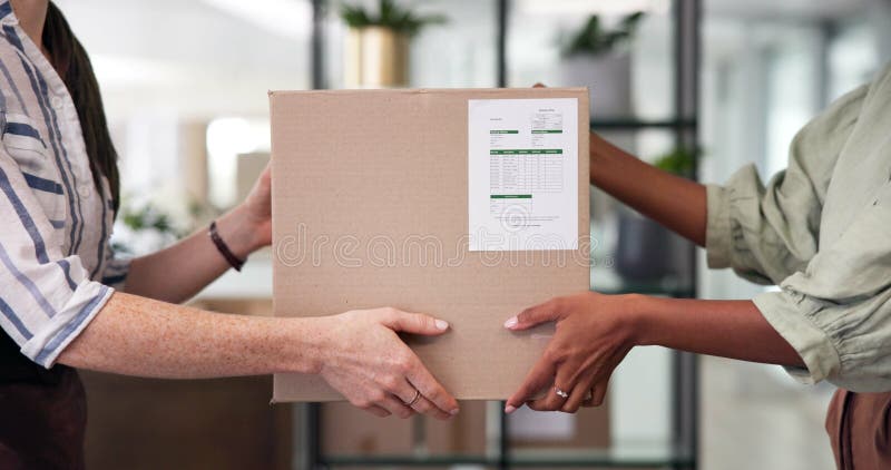 Hands, Box and Delivery with Logistics Team at Warehouse, Supply Chain ...