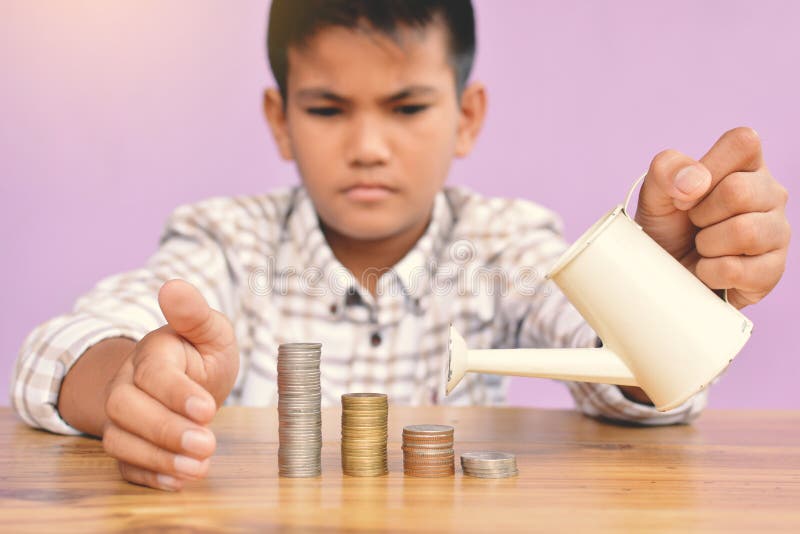 Hands boy watering coin stock image. Image of focus, closeup - 93205391