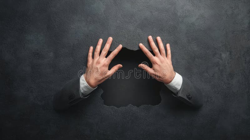 Hands Breaking through Dark Surface Stock Photo - Image of symbol ...