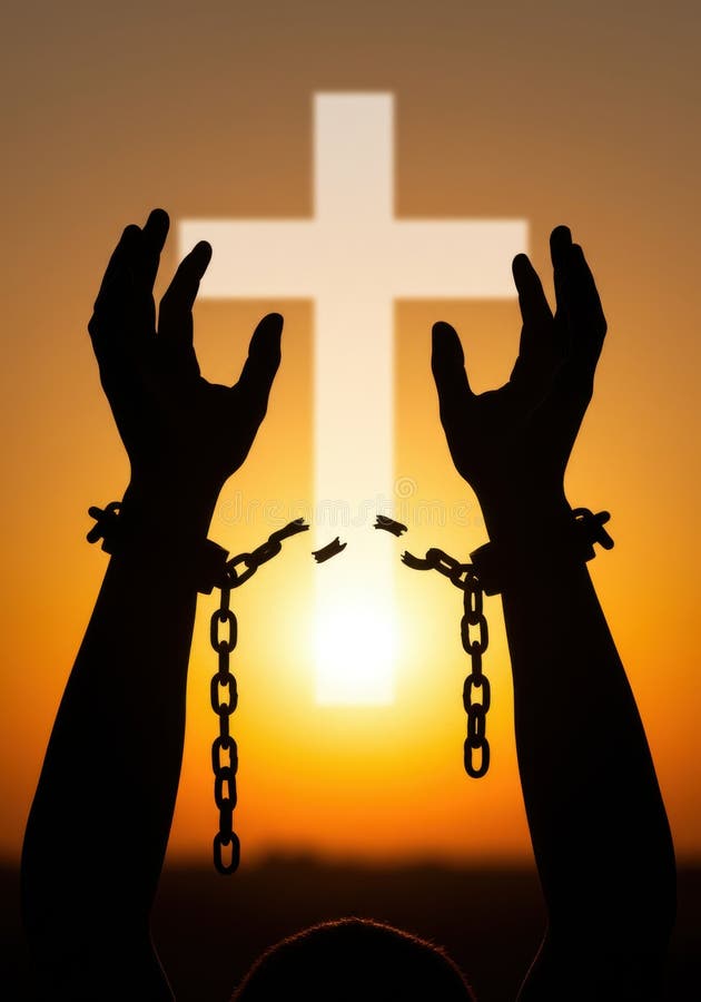 Hands Breaking Free from Bondage, Reaching for the Light of the Cross Stock Illustration ...