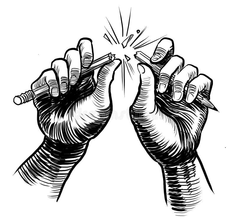 Hands breaking pencil stock illustration. Illustration of stress ...