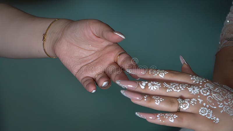 Hands of a Bride and Groom. Wedding Manicure with White Lace Stock ...