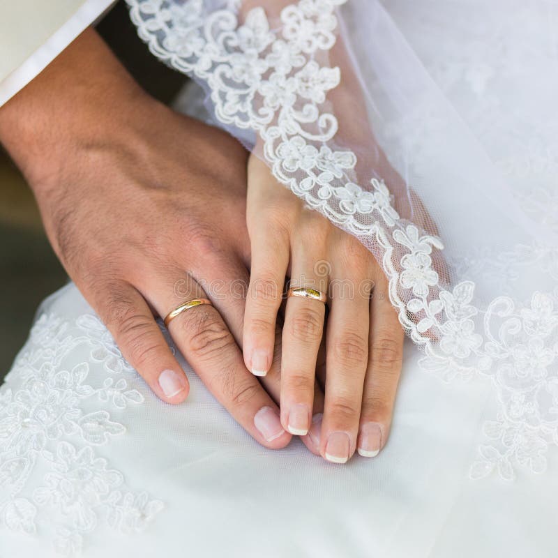 Hands of Bride and Groom with Wedding Rings Stock Image - Image of ...