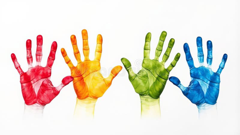 Hands in Bright Paint on a White Background Stock Illustration ...