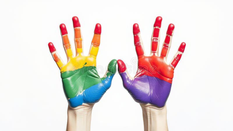 Hands in Bright Paint on a White Background Stock Illustration ...