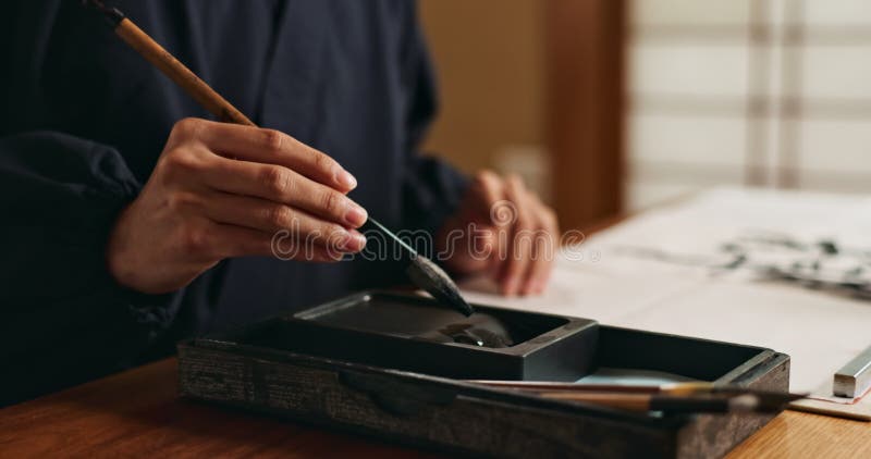 Hands, Brush in Ink for Writing and Japanese Calligraphy or Ancient ...