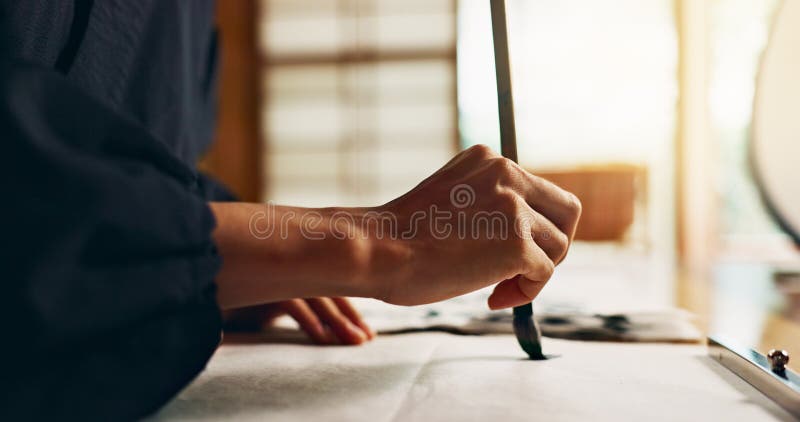 Hands, Brush for Writing and Ancient Script for Art, Calligraphy and ...