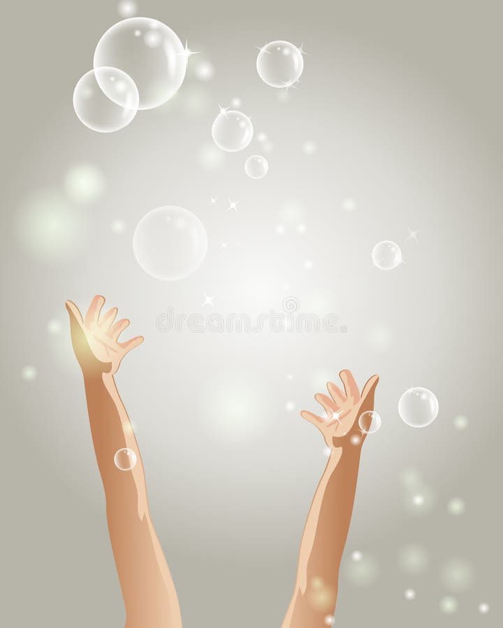 Hands and bubbles stock illustration. Illustration of happiness - 13426140