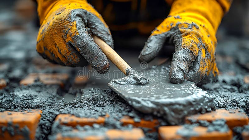 Hands of a Builder Applying Wet Cement To Bricks Stock Illustration ...