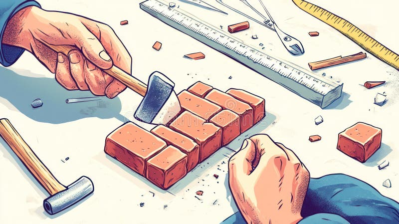 Hands Building a Small Brick Wall with Tools Stock Image - Image of ...