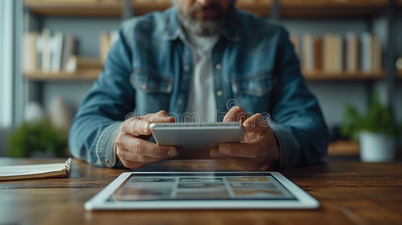 Hands of a Business Man Holding a Tablet Stock Illustration ...