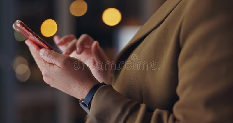 Hands, Business and Office with Check for Phone, Online Message or ...